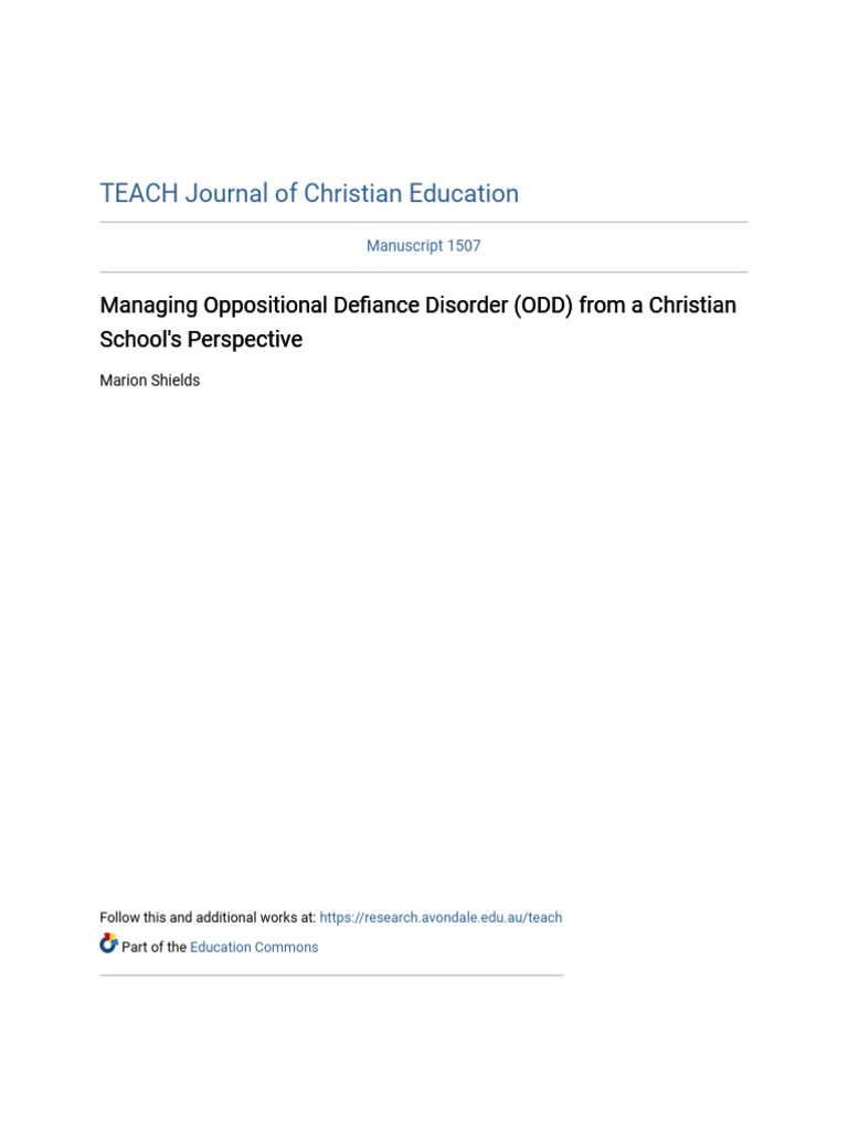 Managing Oppositional Defiance Disorder (ODD) From A Christian SC | PDF ...