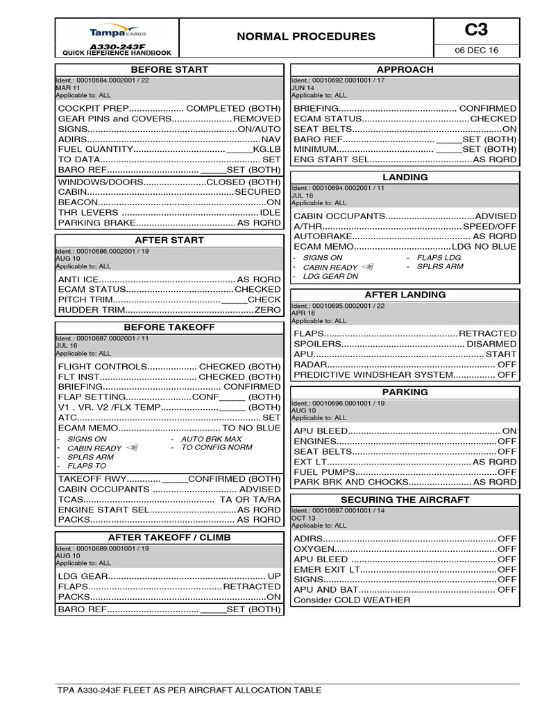 A330 Normal Checklist | PDF