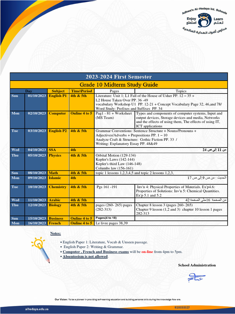 Grade 10 Midterm Study Guide | PDF Grade 10 Midterm Study Guide | PDF