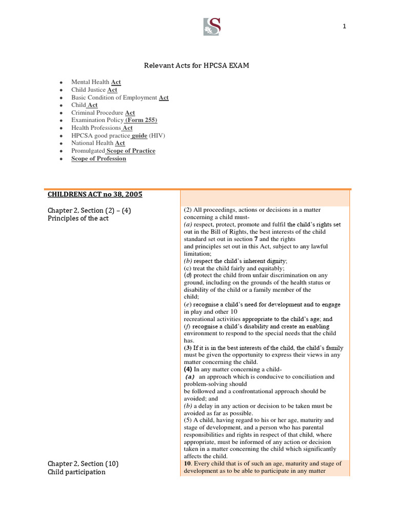 Act - Relevant Acts For Board Exam - HPCSA | PDF