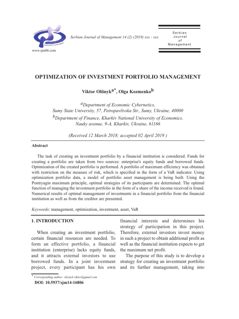 Optimization of Investment Portfolio Management | PDF