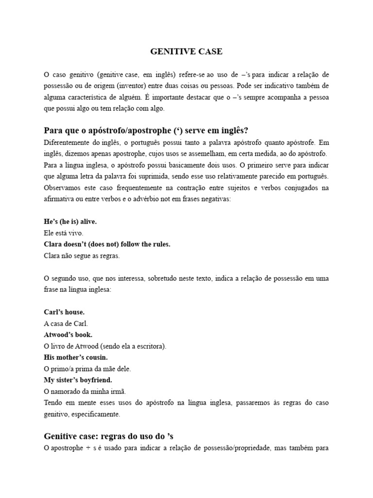 GENITIVE CASE | PDF | Língua inglesa | Famílias linguísticas