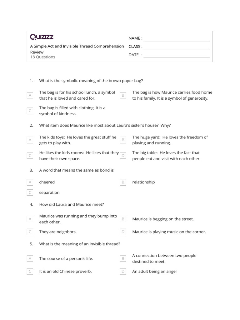 A Simple Act and Invisible Thread Comprehension Review | PDF