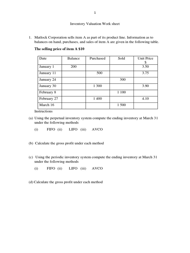 Inventory Valuation Work Sheet 2023 | PDF | Inventory Valuation | Inventory