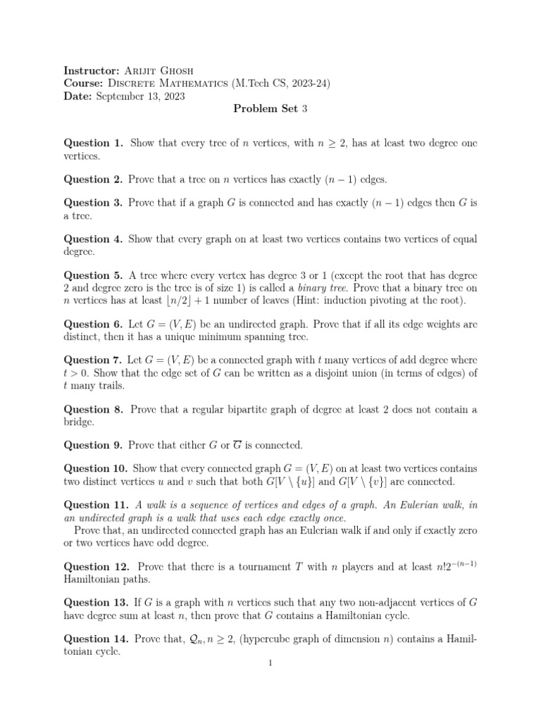 Problem Set 3 | PDF | Vertex (Graph Theory) | Graph Theory
