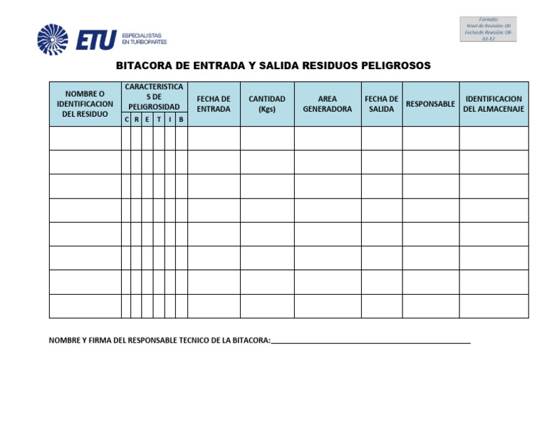 Bitacora de Entrada y Salida Residuos Peligrosos | PDF