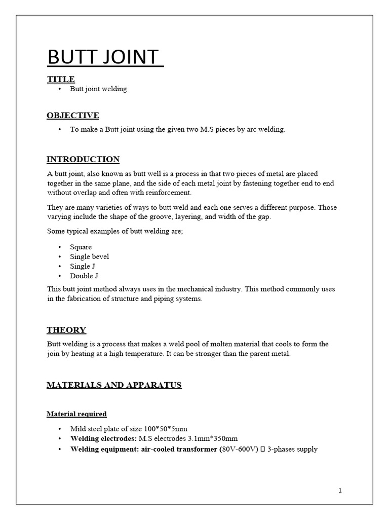 Butt Joint Upload 1 | PDF | Welding | Construction