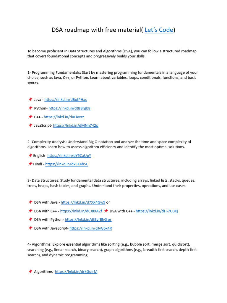 Dsa Roadmap With Free Material Pdf 