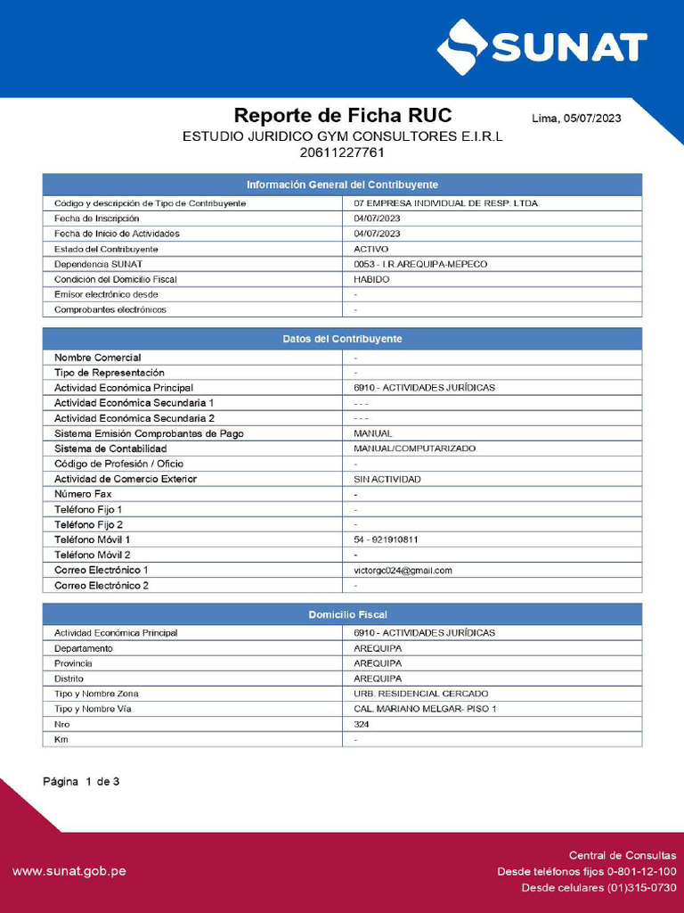 Sunat Ruc Empresa - Estudio Juridico GYM | PDF