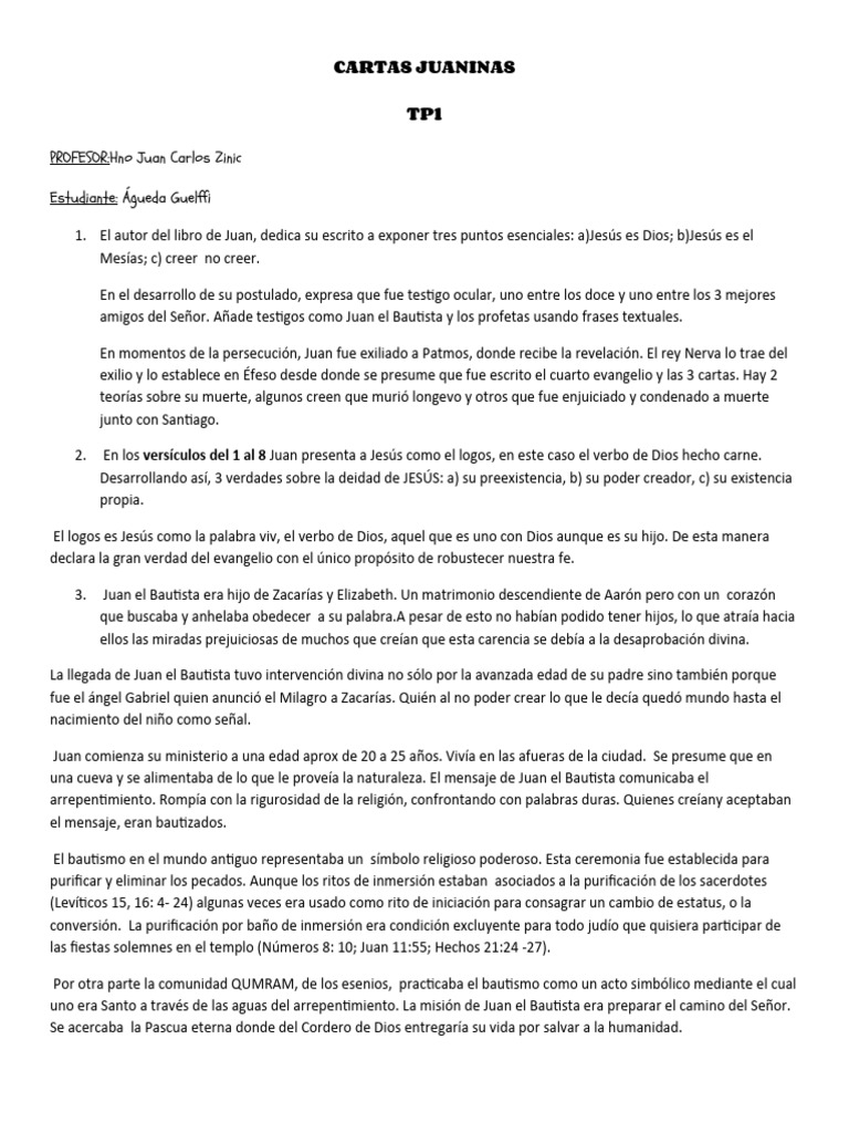 Análisis de las Cartas Juaninas | PDF | Jesús | Bautismo
