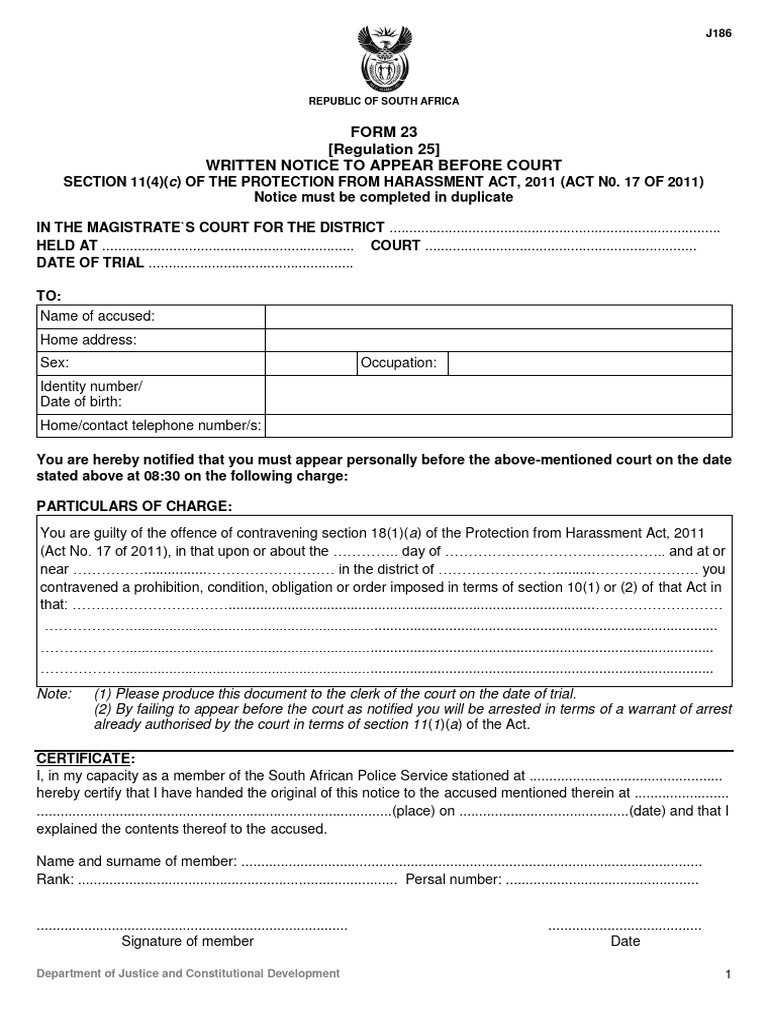 Written Notice To Appear in Court - J186-Form23 | PDF | Crimes | Crime ...