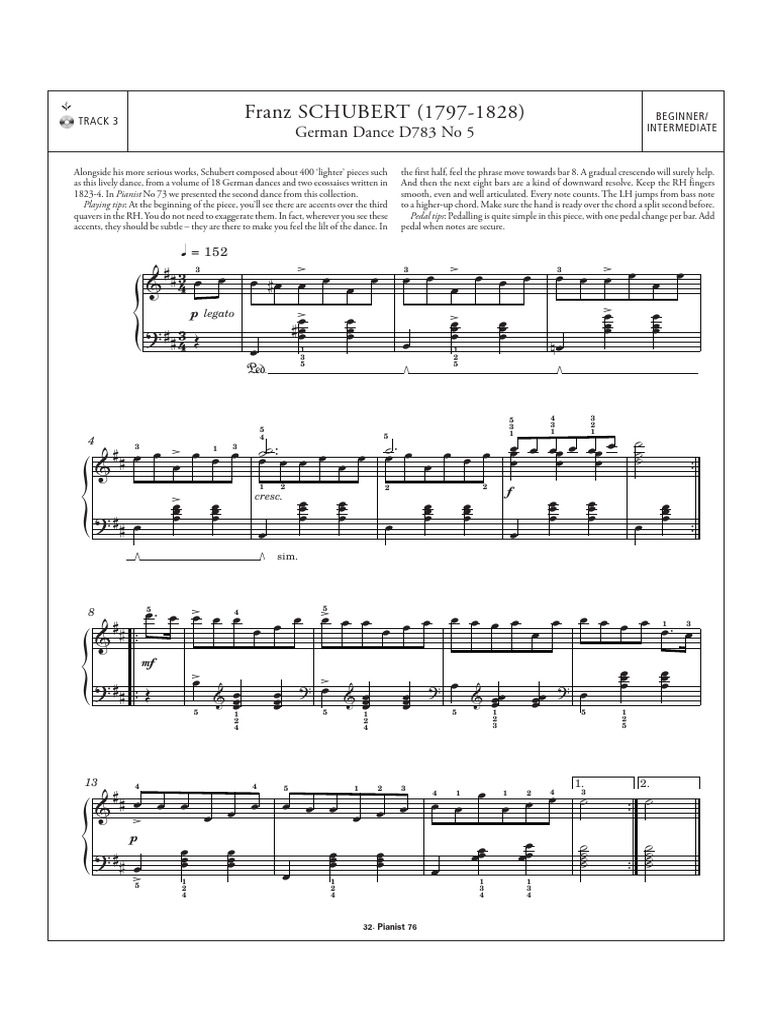 SCHUBERT - German Dance D783 No 5 | PDF