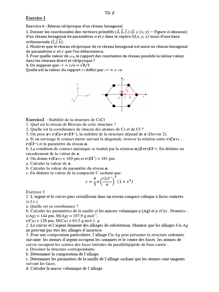 Exercices de Cristallographie | PDF