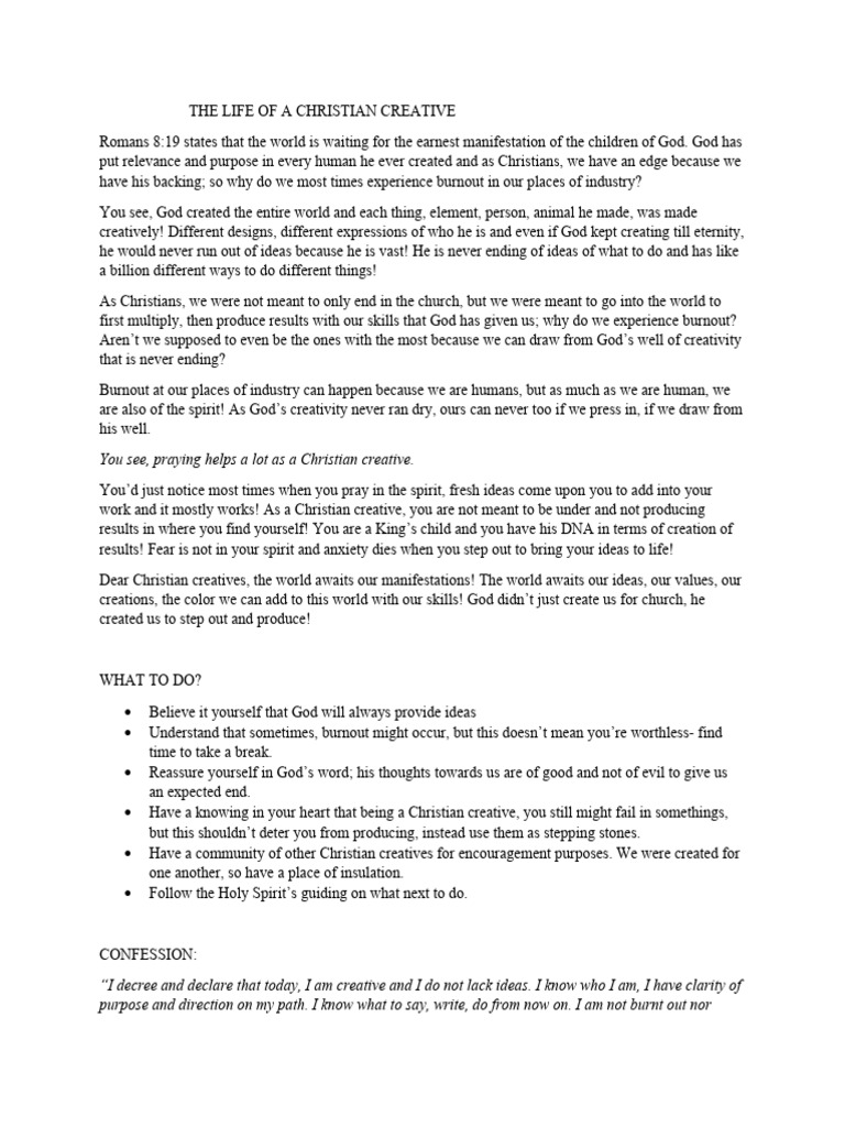 The Life of A Christian Creative | PDF | God | Religious Belief And ...