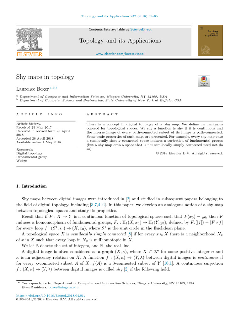 Shy Maps in Topology - 2018 - Topology and Its Applications | PDF