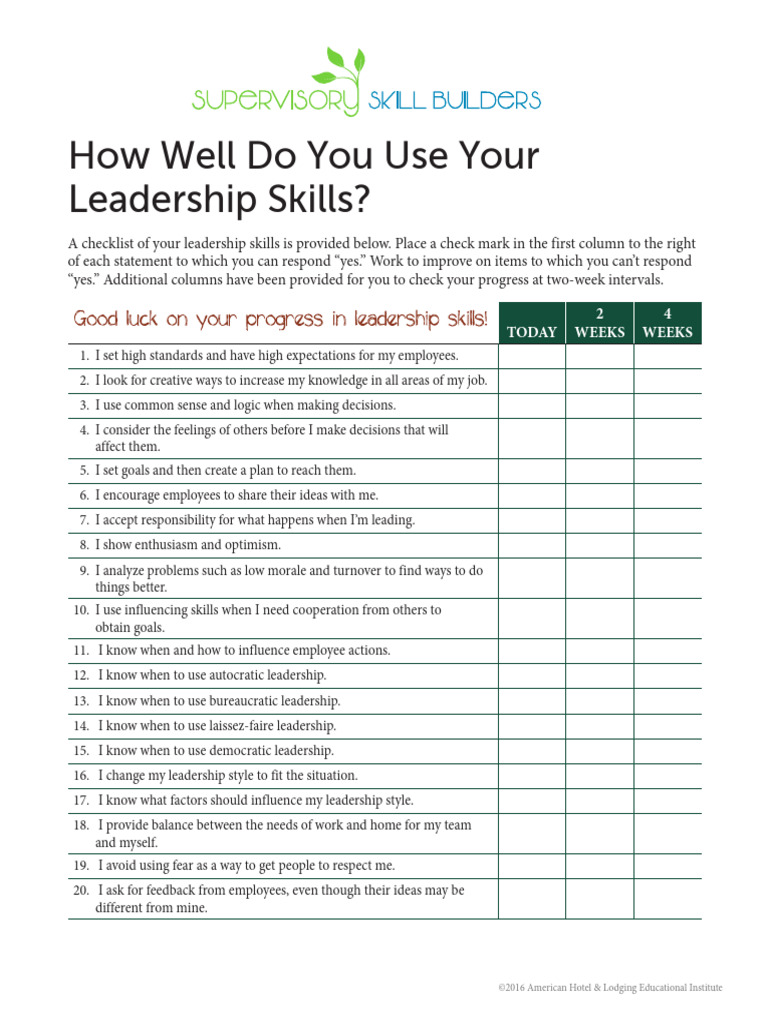 Leadership Skills Self-Assessment Checklist | PDF