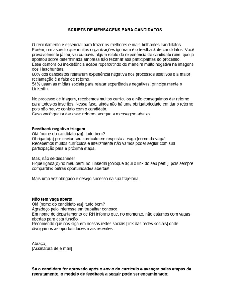 Scripts De Mensagens Para Candidatos Pdf