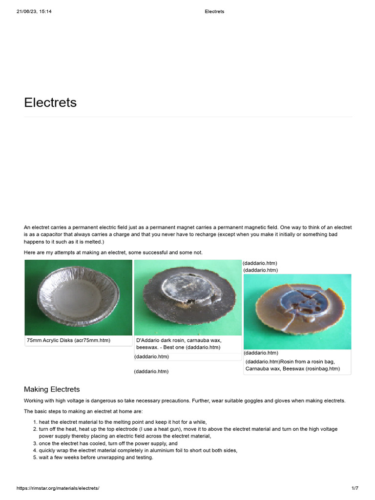 Electrets | PDF | Electric Arc | Electric Charge