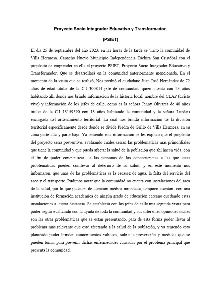 Proyecto Socio Integrador Educativo y Transformador - 1 | PDF