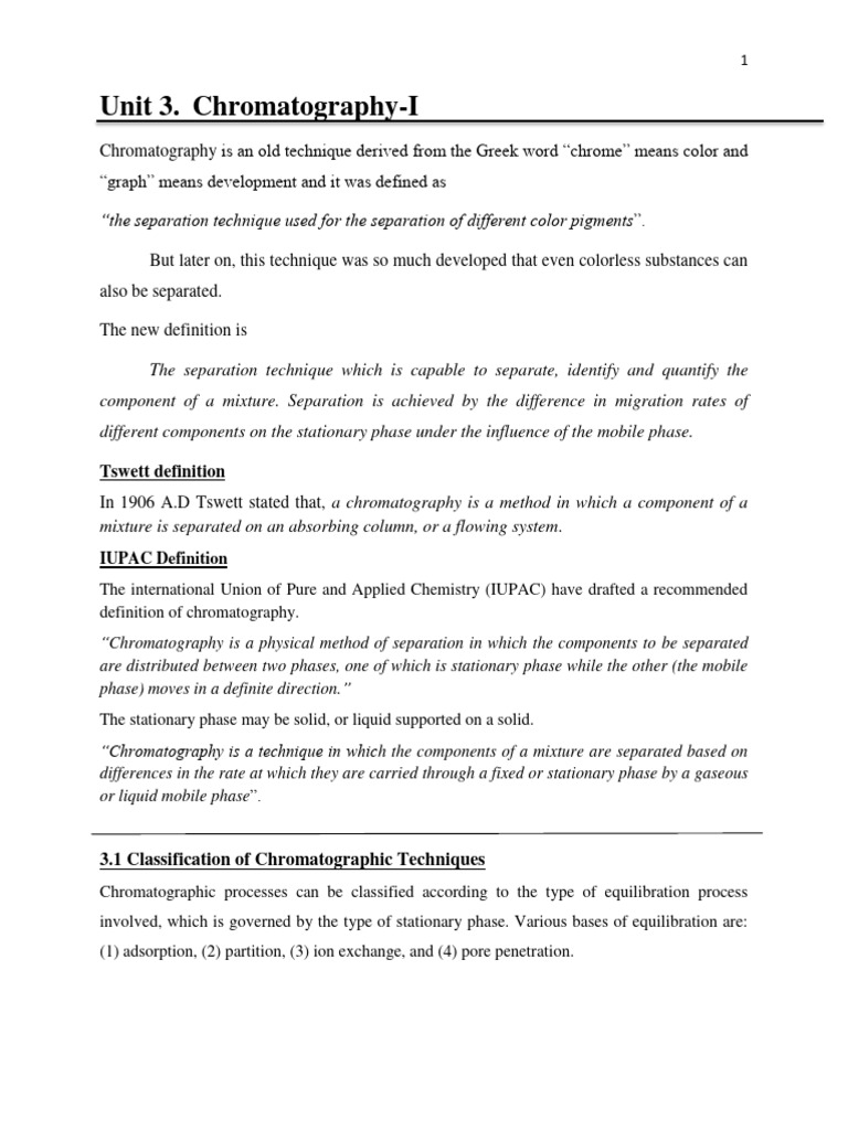 Unit 3-Chromatography | PDF | Chromatography | High Performance Liquid ...