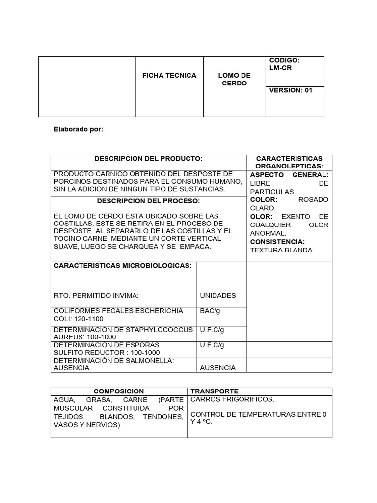 Ficha Tecnica Lomo | PDF