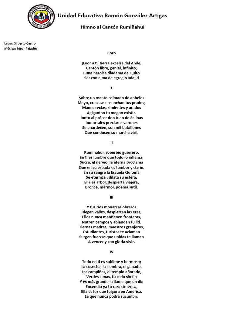 Himno Al Canton Rumiñahui | PDF