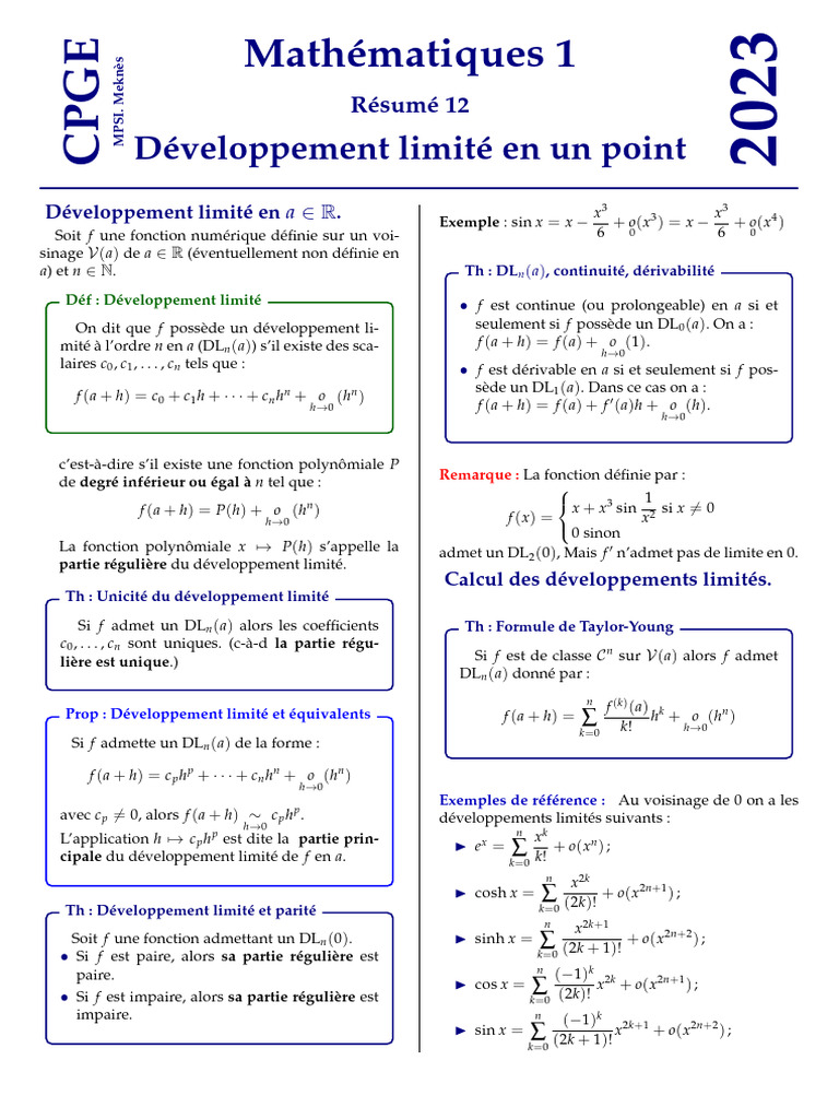 Resume Developpement Limite Mpsi | PDF