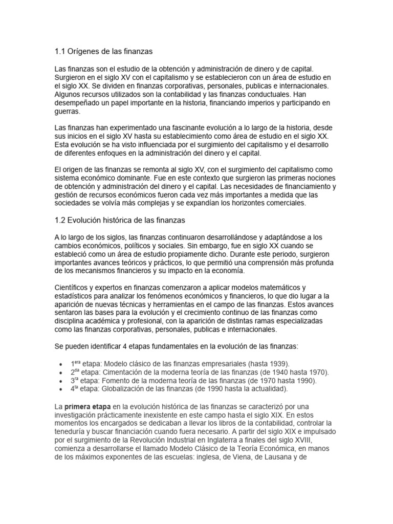 Origen y Evolucion de Las Finanzas | PDF | Business | Capitalismo