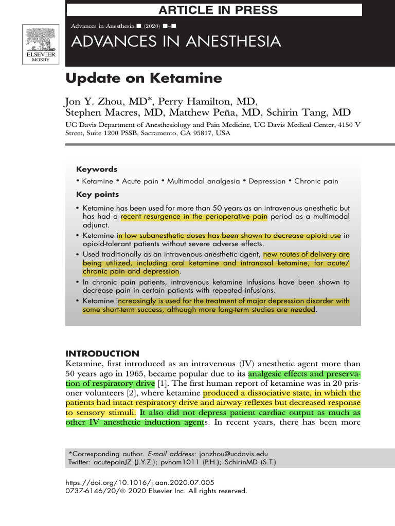 Update On Ketamine | PDF
