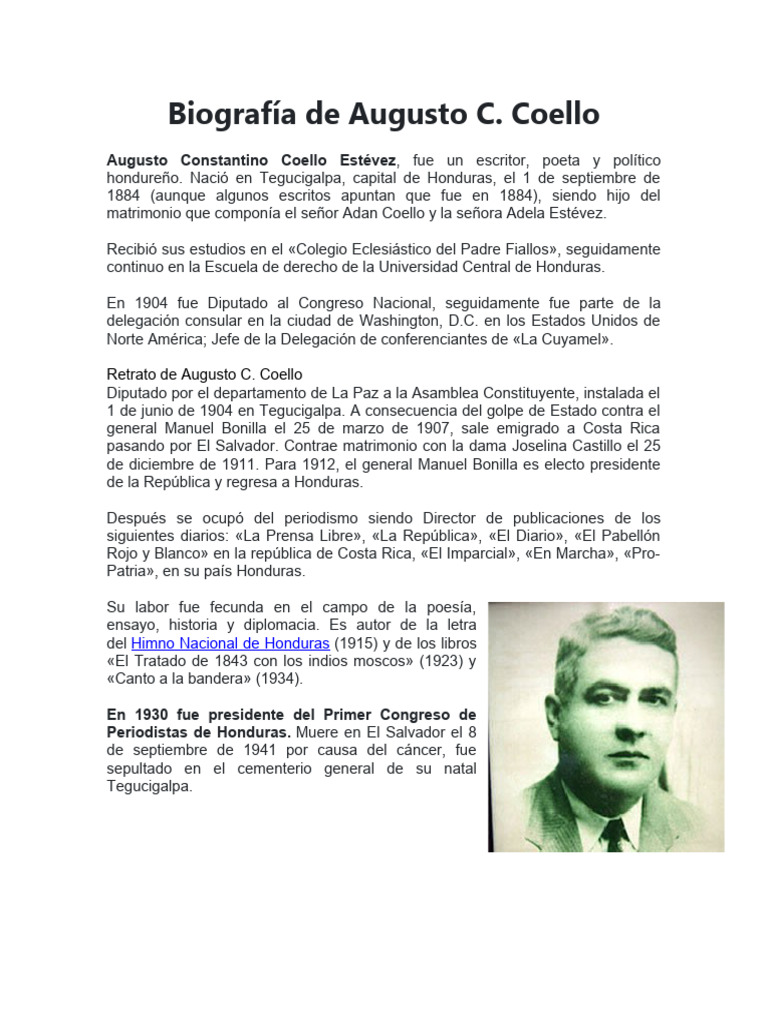 Biografía de Augusto C. Coello | PDF | Historia