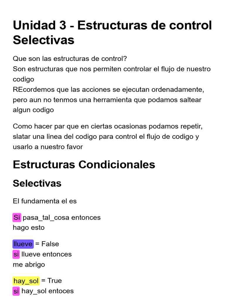 Estructuras de control Selectivas Python | PDF