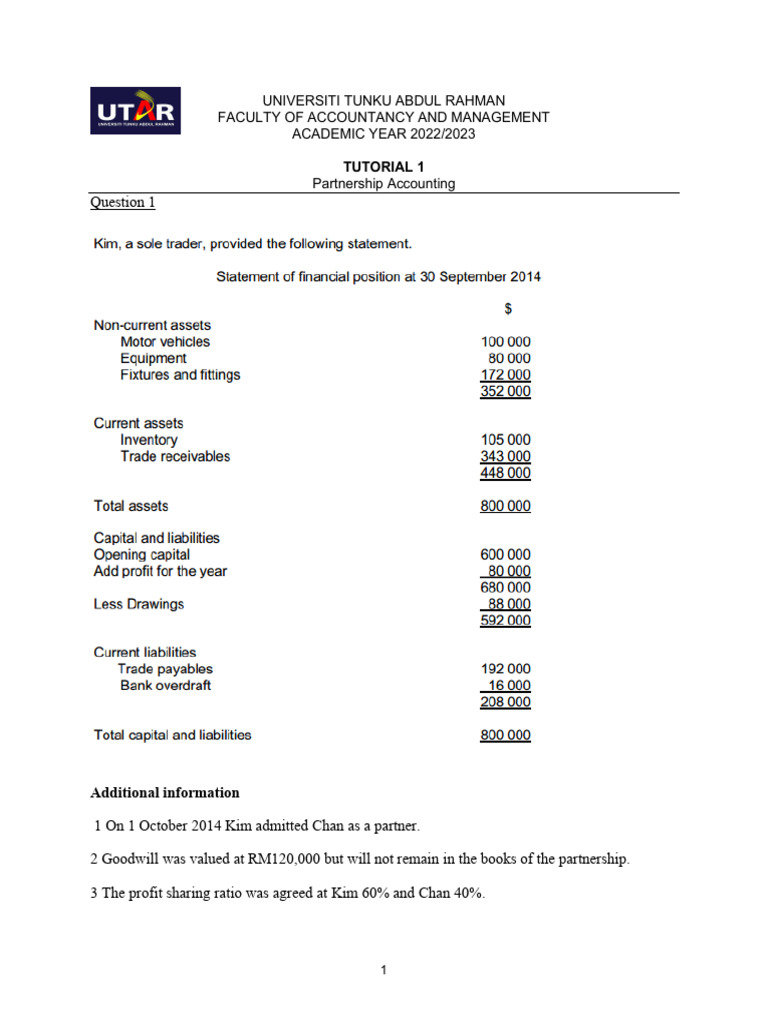 Partnership Accounting Tutorial 2022/2023 | PDF