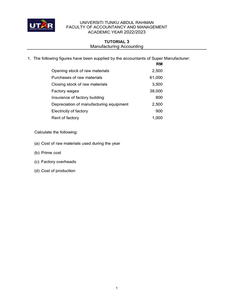 UKAF1083 Tutorial 3 Manufacturing Q | PDF