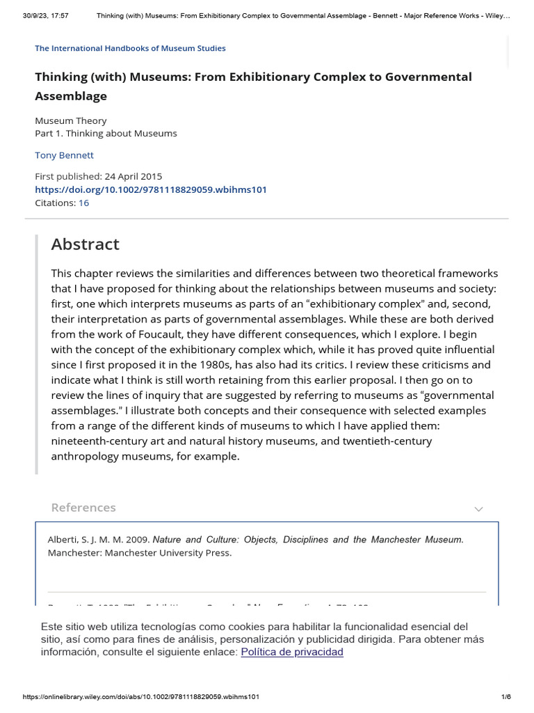 Thinking (With) Museums - From Exhibitionary Complex To Governmental Assemblage - Bennett ...