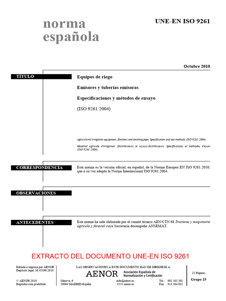Norma ISO 9261: Emisores de riego | PDF | Tecnologías de gas | Plomería