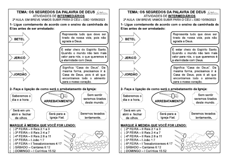 2a Aula Atividade2 INT Os Segredos Da Palavra de Deus em Breve Vamos | PDF