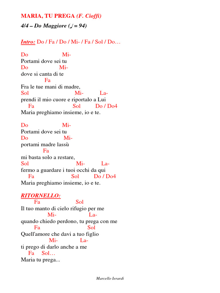 Maria, Tu Prega (F. Cioffi) (Do) | PDF