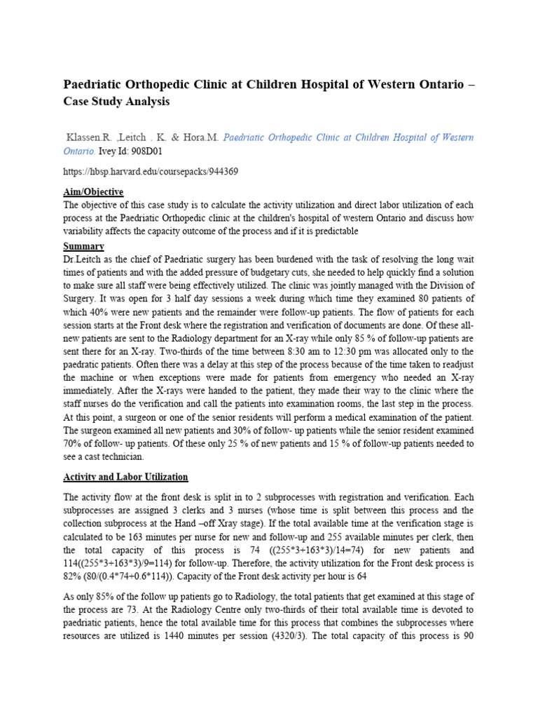Case Analysis-Paedriatic Orthopedic Clinic at Children Hospital of ...