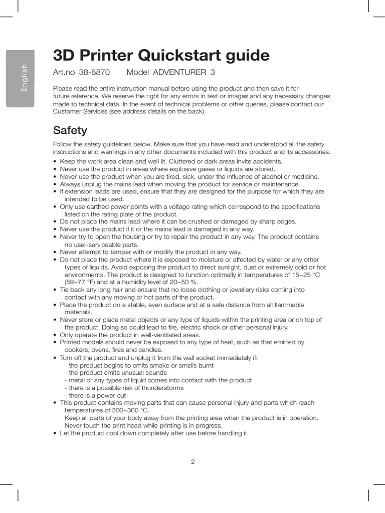 Flashforge Adventurer 3 User Manual (English - 72 Pages) | PDF | Home ...