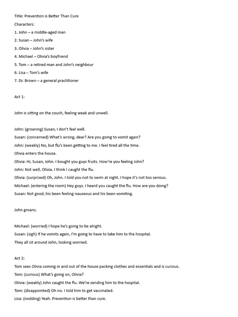 Prevention Is Better Than Cure Roleplay Script | PDF