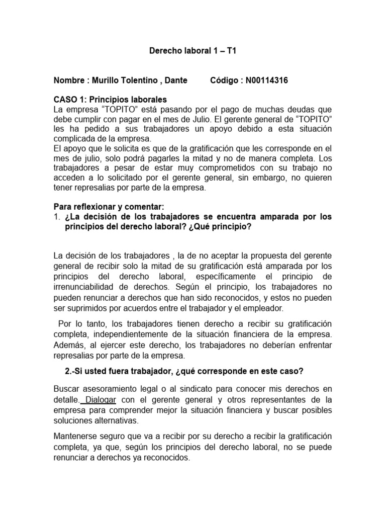 Derecho Laboral T1, Examen MURILLO DANTE | PDF