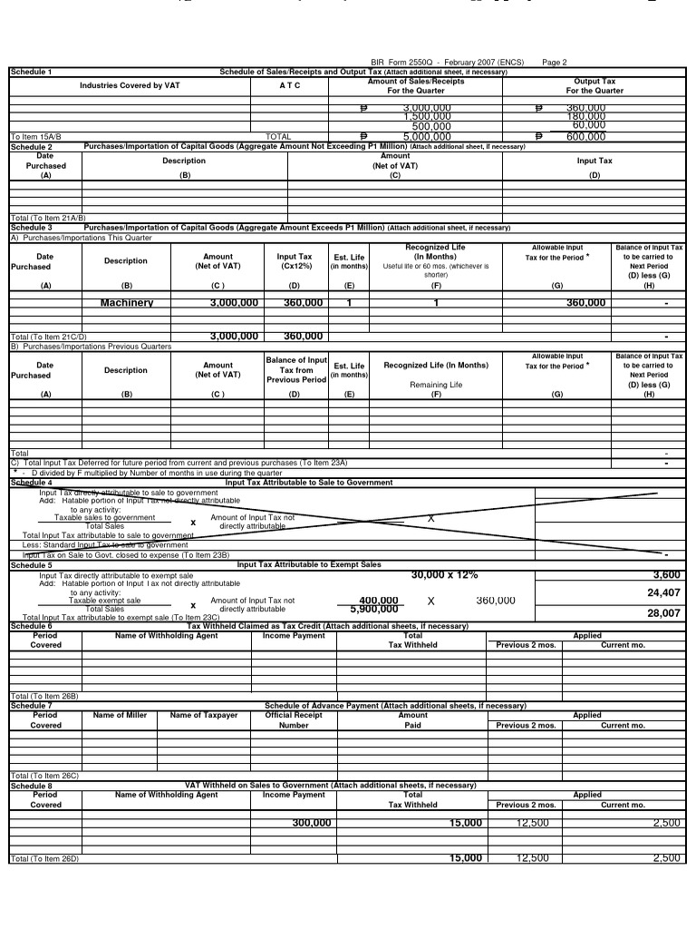 BIR Form 2550Q VAT Schedule Guide | PDF | Finance & Money Management