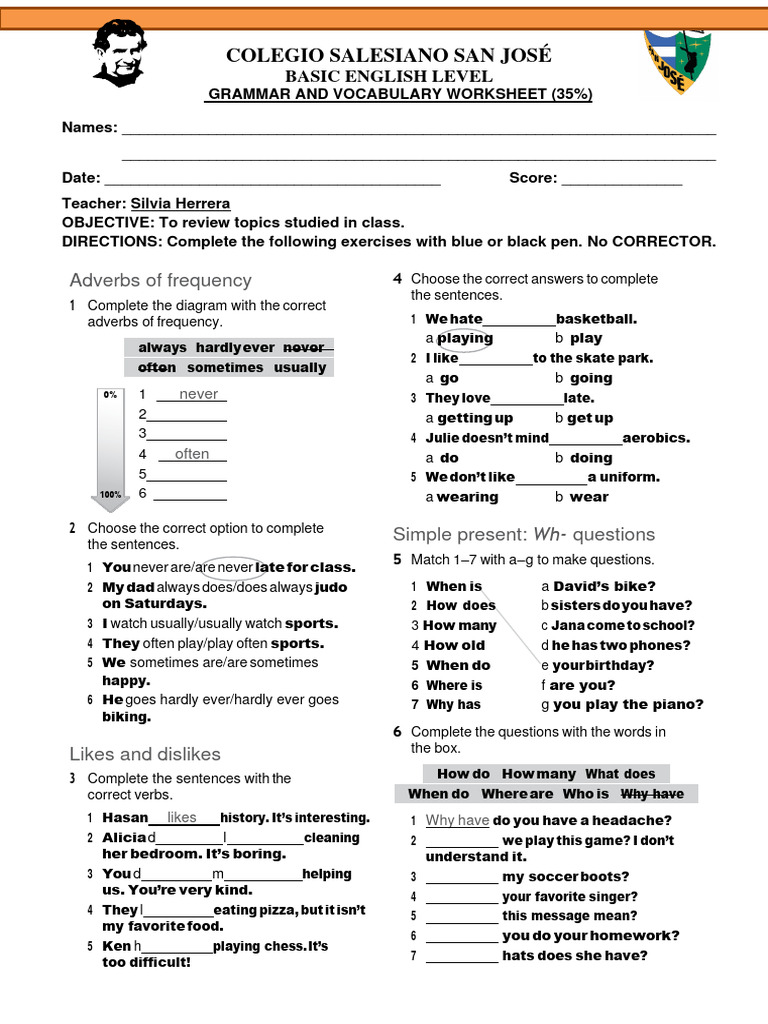 Grammar Worksheet (1) | PDF