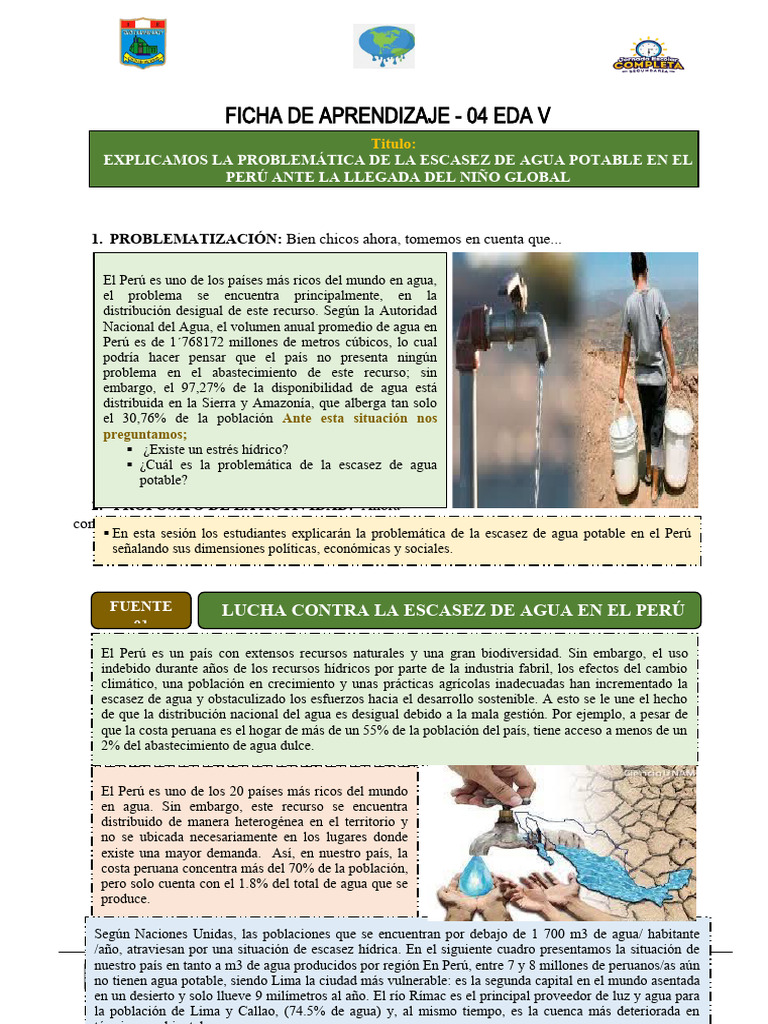 4 Ficha de Aprendizaje V Eda CCSS 2° Grado | PDF | Agua | Escasez de agua