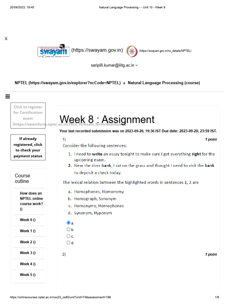 Natural Language Processing - Unit 10 - Week 8 | PDF | Applied Linguistics | Cognitive Science