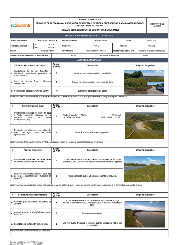 Formato Inspección PCD - 01 Rio Cravo Sur | PDF