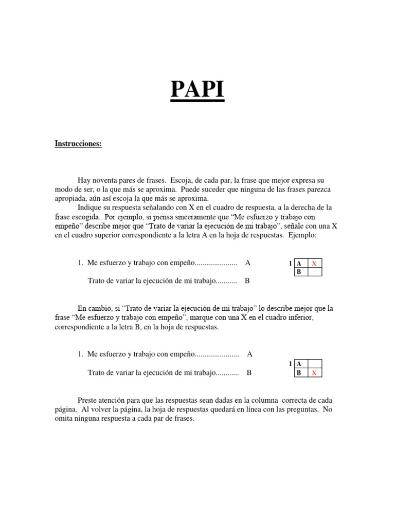 Test Psicolaboral - Papi Instructivo | PDF