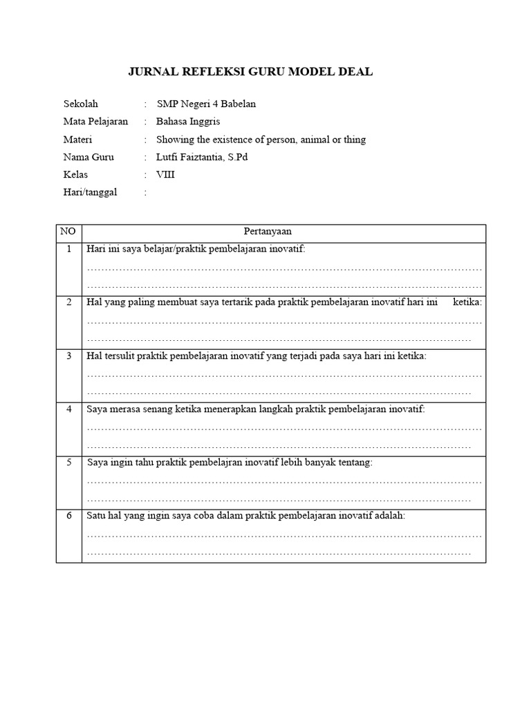 Jurnal Refleksi Guru Model Deal | PDF | Pengembangan Diri | Sains & Matematika
