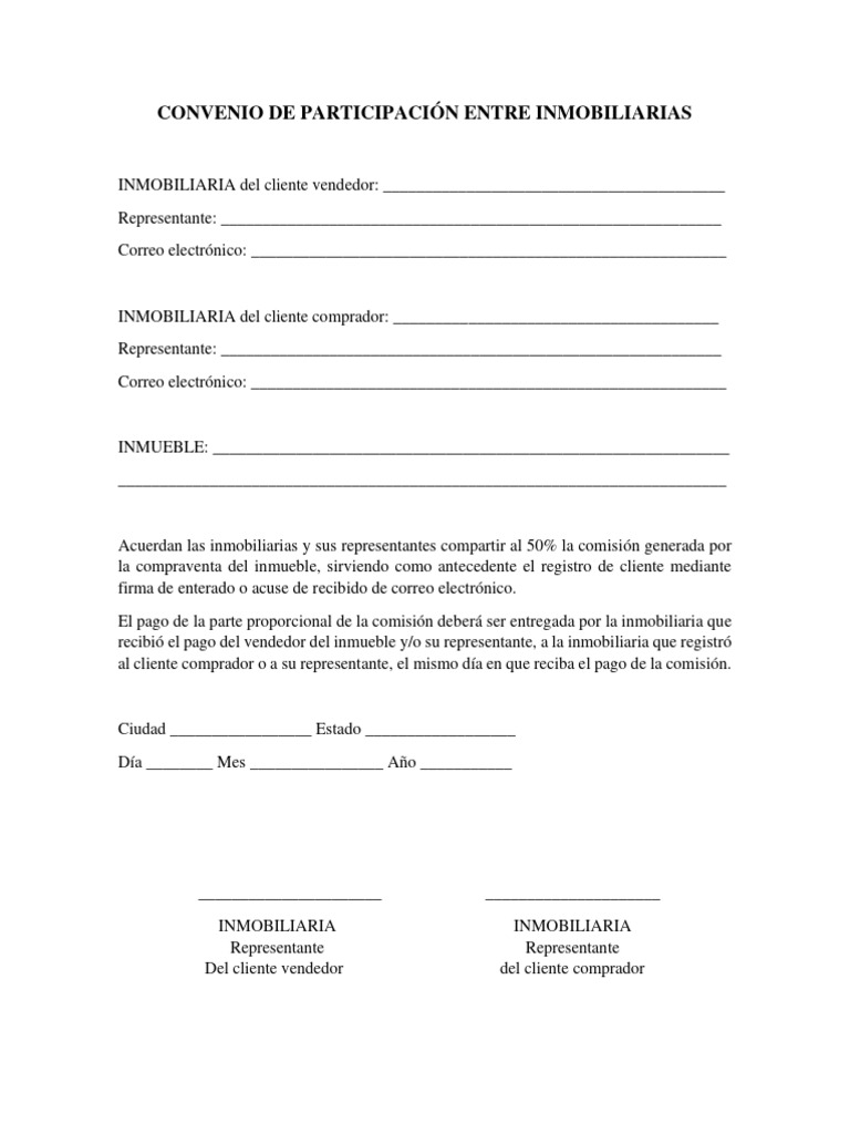 Convenio de Participaci N Entre Inmobiliarias | PDF Convenio de Participaci N Entre Inmobiliarias | PDF