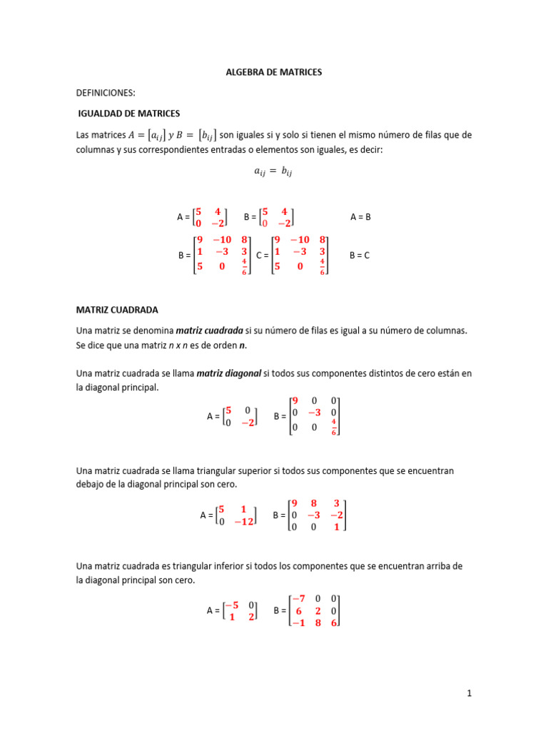 Algebra de Matrices 1 | PDF | Métodos y materiales de enseñanza